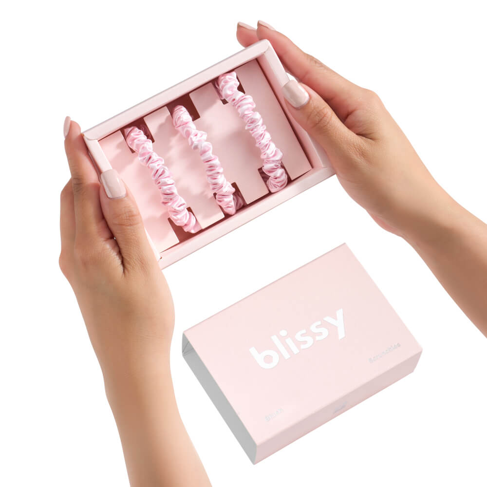 Blissy 100% Silk Skinny Scrunchies - Blush - 100% Mulberry Silk