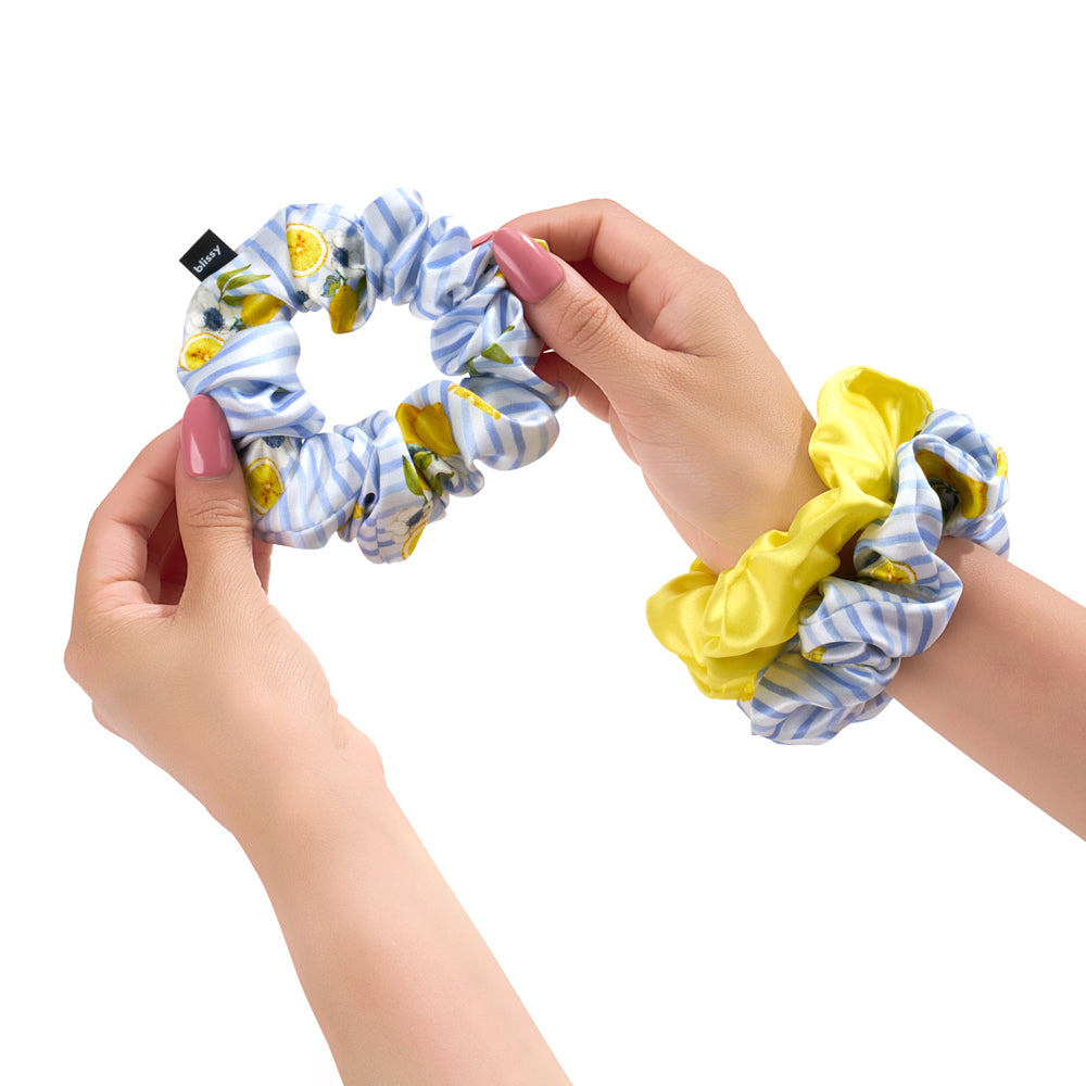Blissy 100% Silk Scrunchies - Lemon Bloom - 100% Mulberry Silk