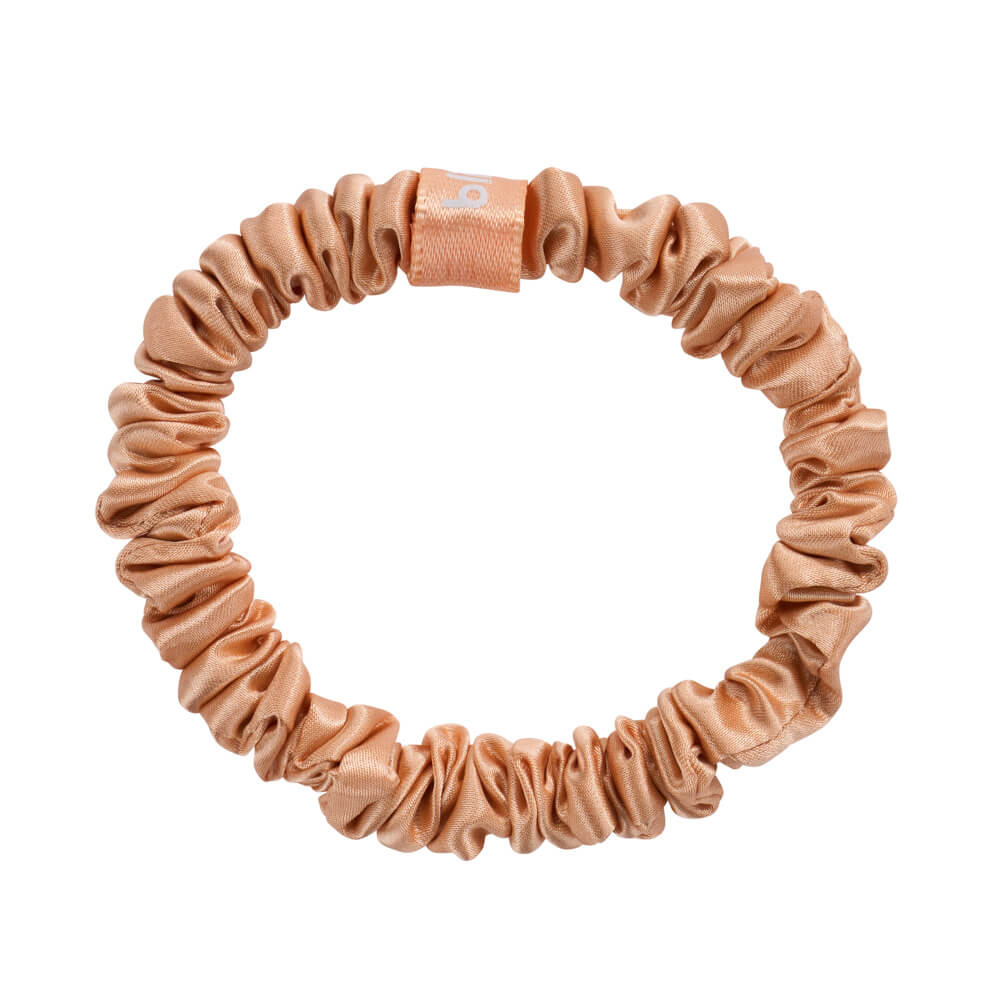 Blissy 100% Silk Skinny Scrunchies - Peach - 100% Mulberry Silk