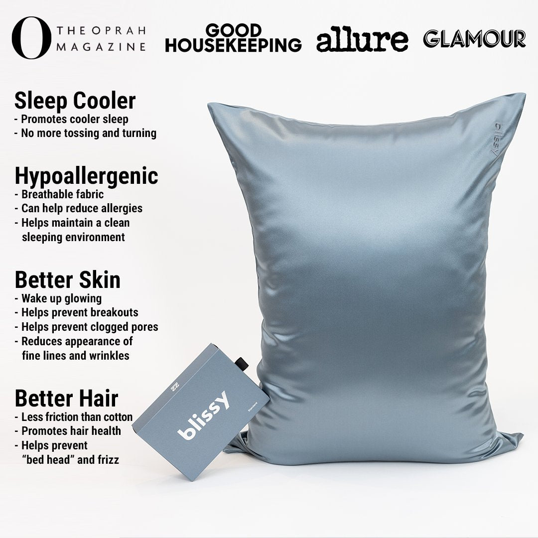 Blissy 100% Mulberry 22-Momme Silk Pillowcase - Ash Blue - Standard