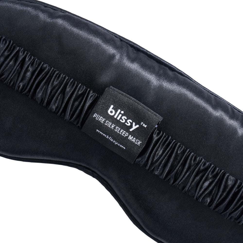 Blissy Silk Sleep Mask - 100% Mulberry 22-Momme - Black - Diamond Quilted