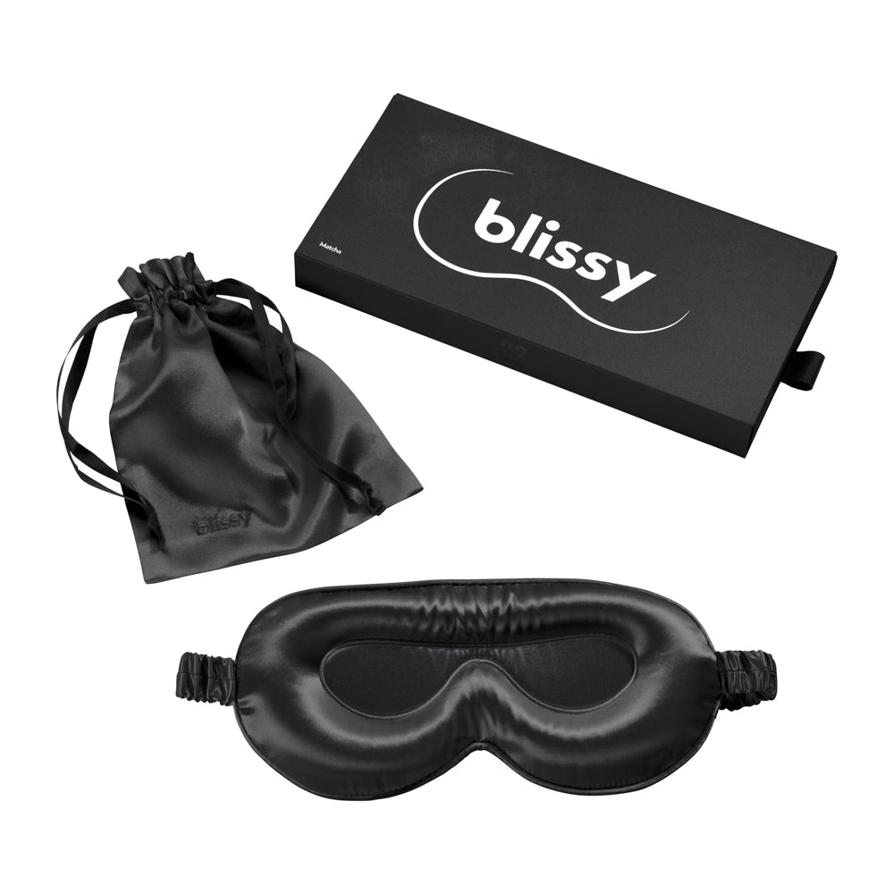 Blissy Silk Sleep Mask - 100% Mulberry 22-Momme - Black - Profile