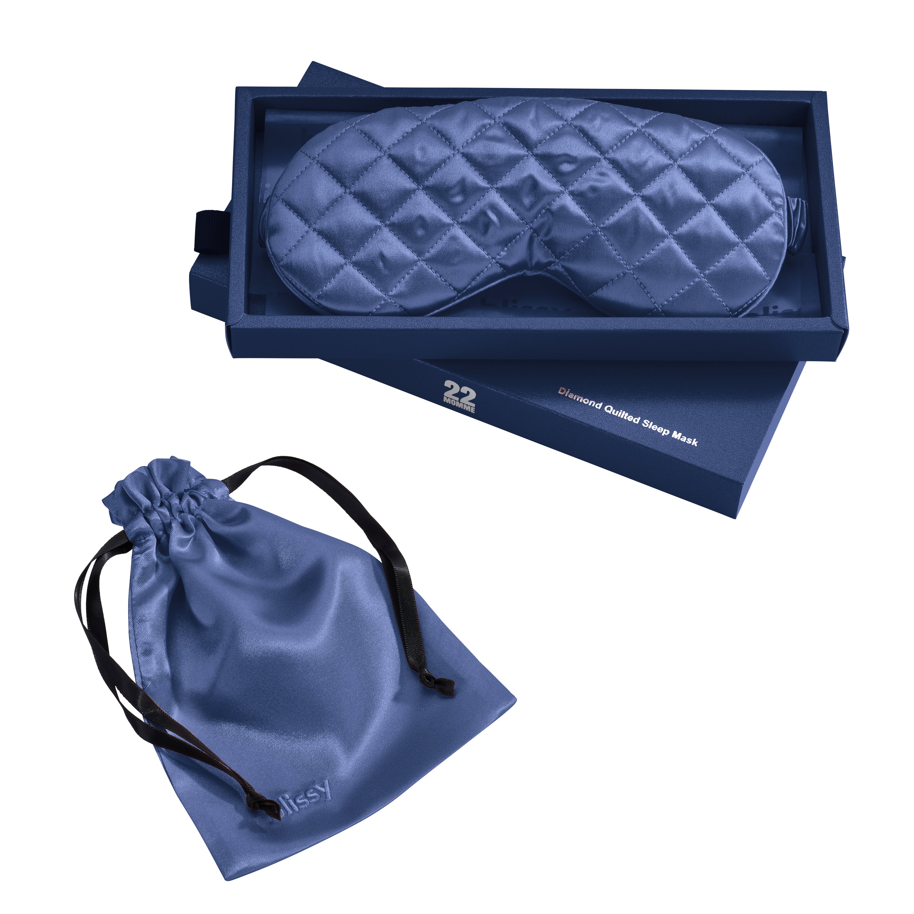 Blissy Silk Sleep Mask - 100% Mulberry 22-Momme - Blue - Diamond Quilted