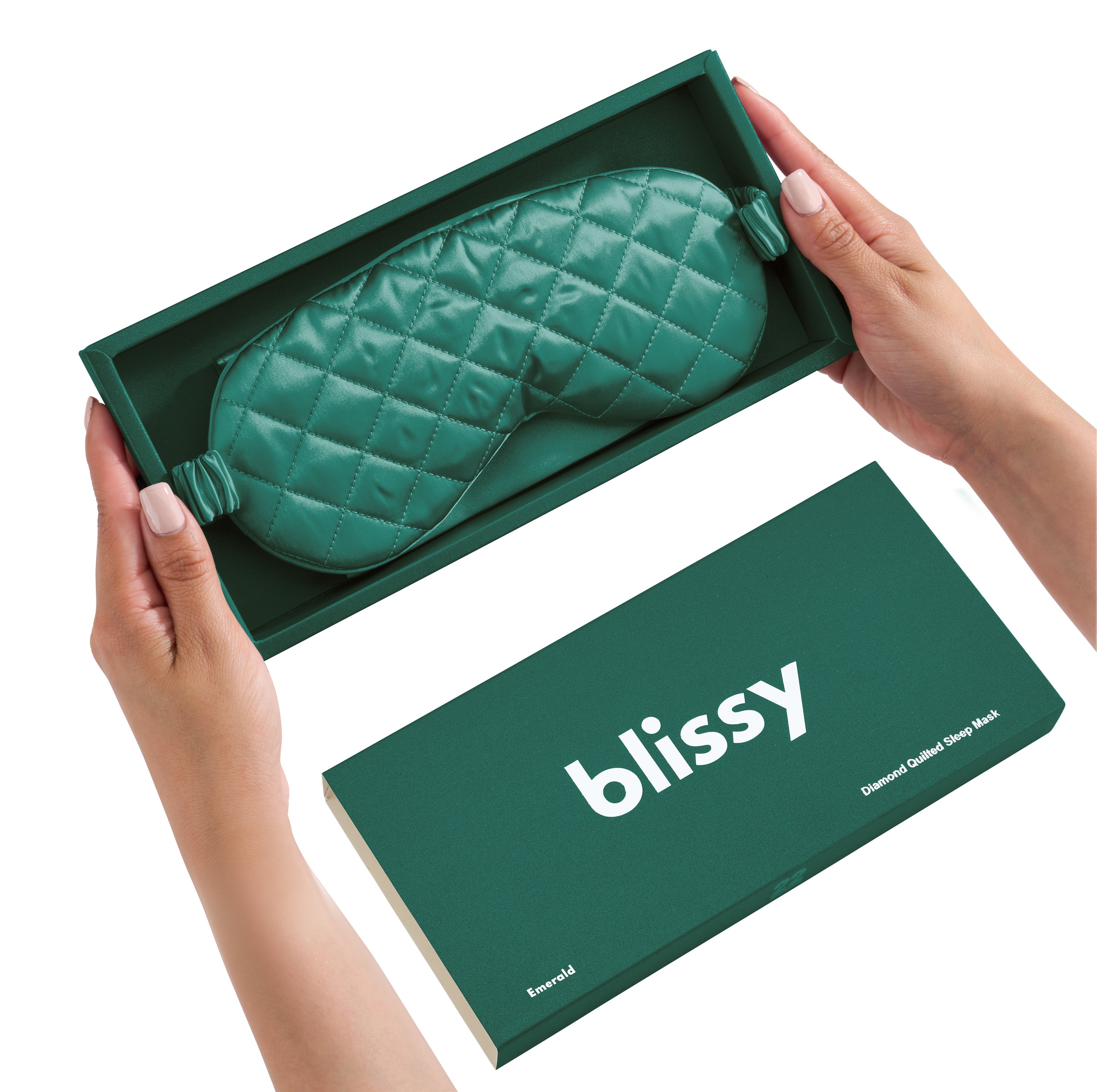 Blissy Silk Sleep Mask - 100% Mulberry 22-Momme - Emerald - Diamond Quilted