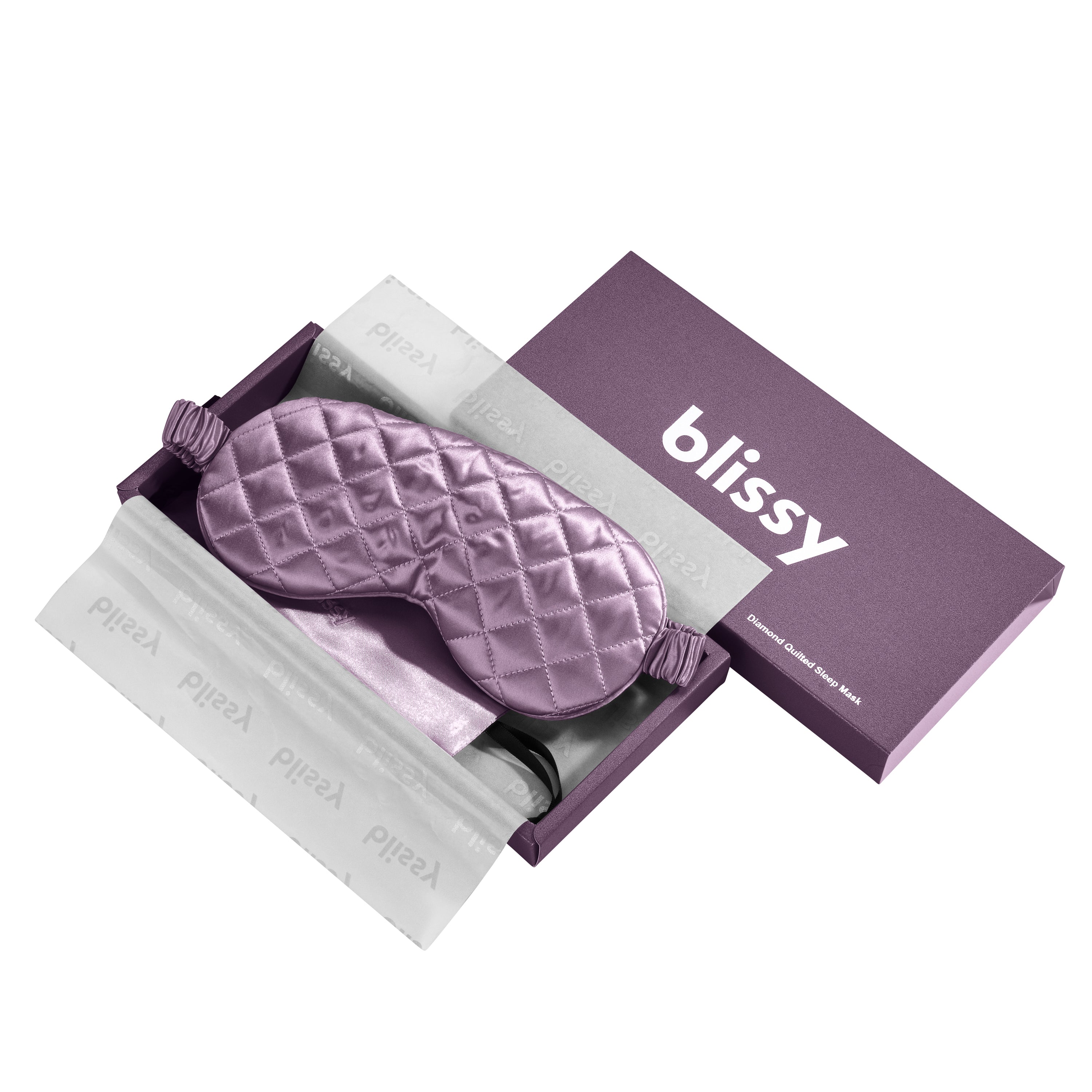 Blissy Silk Sleep Mask - 100% Mulberry Silk - Lavender - Diamond Quilted