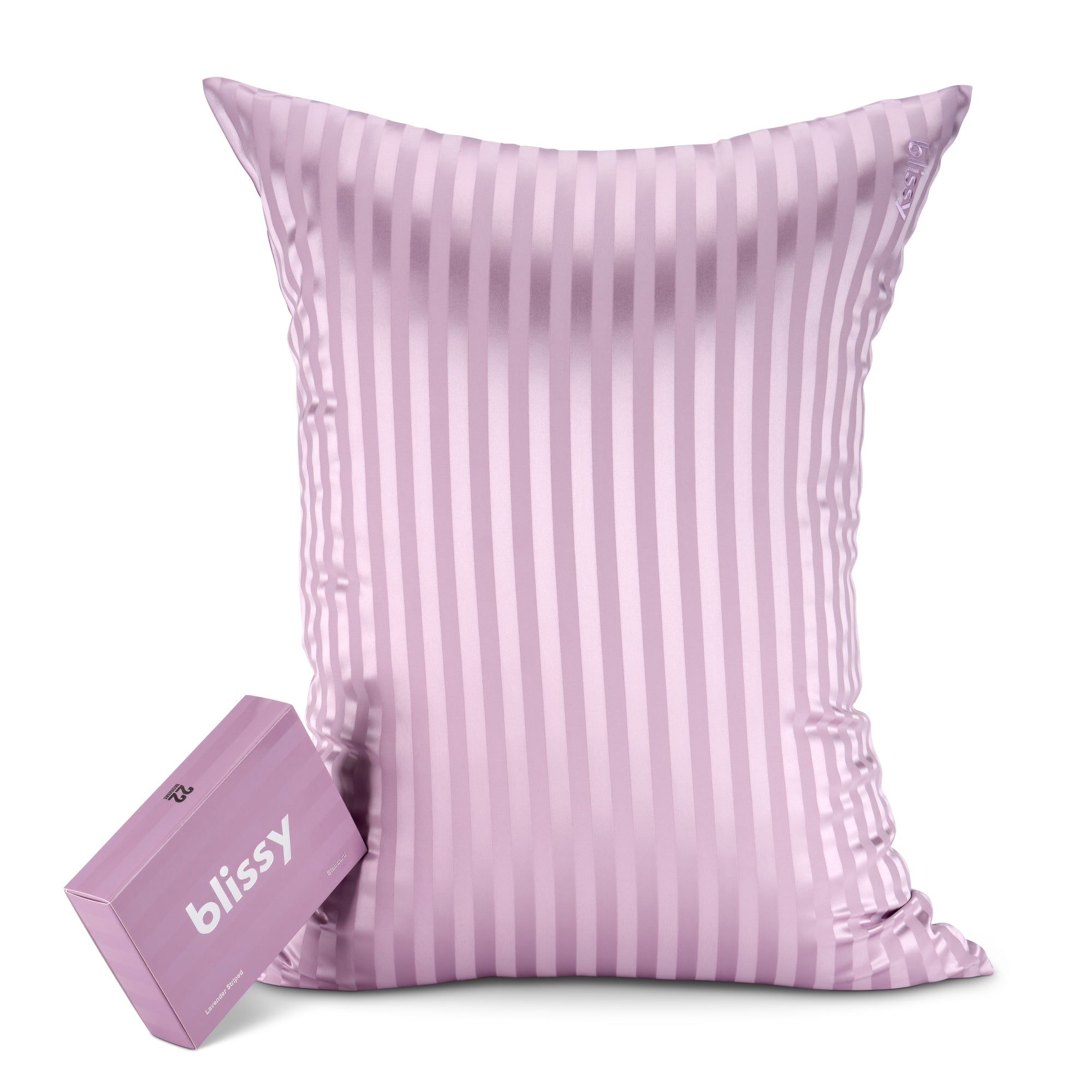 Blissy 100% Mulberry 22-Momme Silk Pillowcase - Lavender Striped - Queen