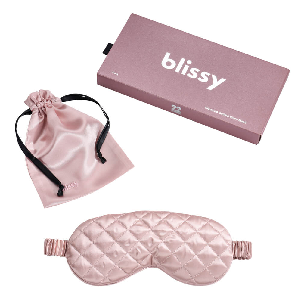 Blissy Silk Sleep Mask - 100% Mulberry 22-Momme - Pink - Diamond Quilted