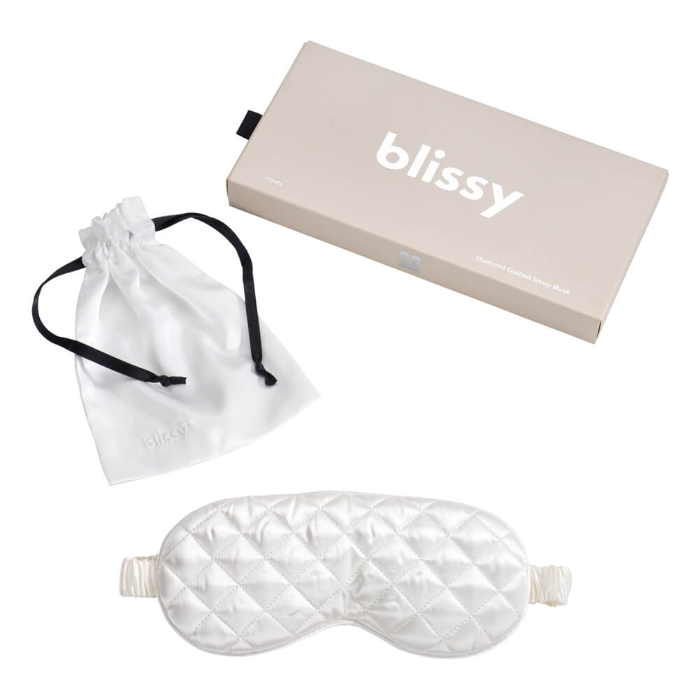 Blissy Silk Sleep Mask - 100% Mulberry 22-Momme - White - Diamond Quilted