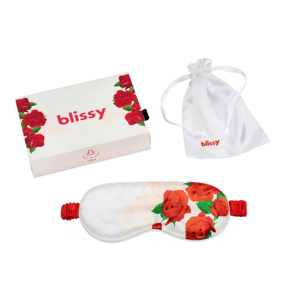 Blissy 100% Mulberry 22-Momme Silk Sleep Mask - Zodiac Flower - Libra Rose