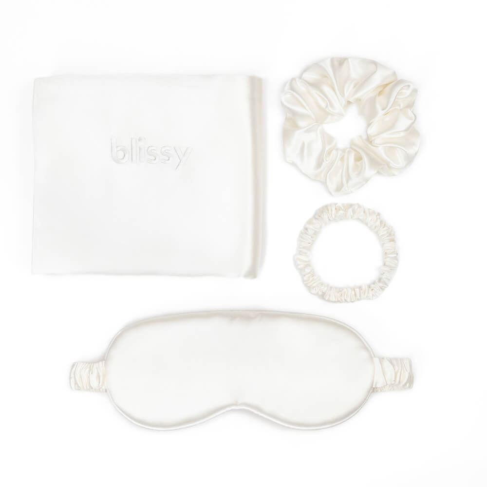 Blissy White Dream Set - 100% Mulberry 22-Momme Silk Pillowcase - Queen