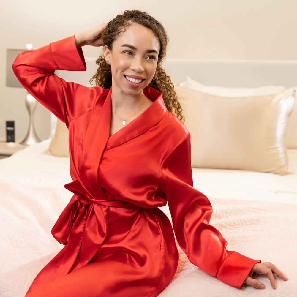 Blissy Classic Robe - Red - 100% Pure Mulberry Silk Loungewear - One-Size