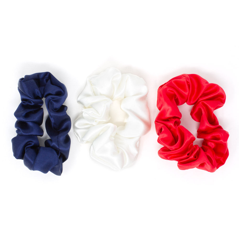 Blissy 100% Silk Scrunchies - Red, White, Blue - 100% Mulberry Silk